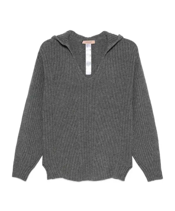 TWINSET Ribbed V-neck Hooded Jumper