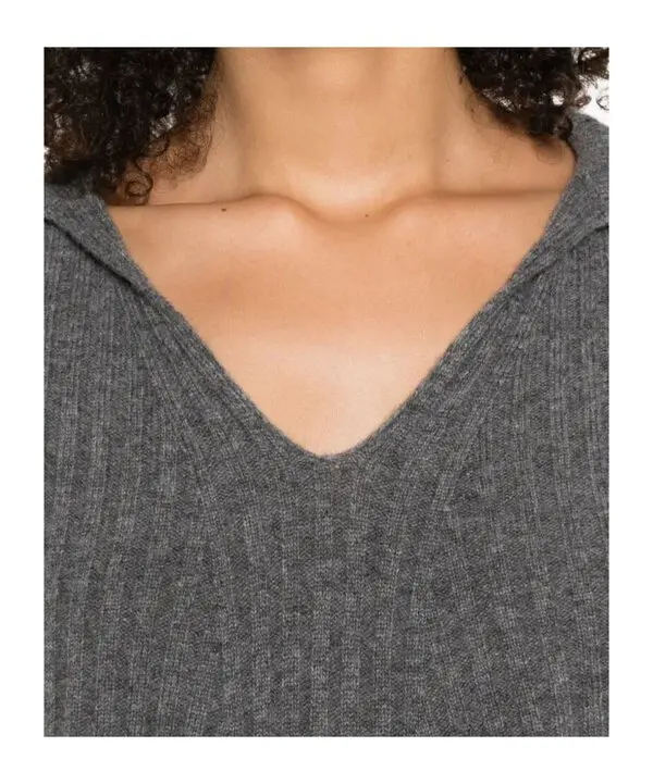 TWINSET Ribbed V-neck Hooded Jumper