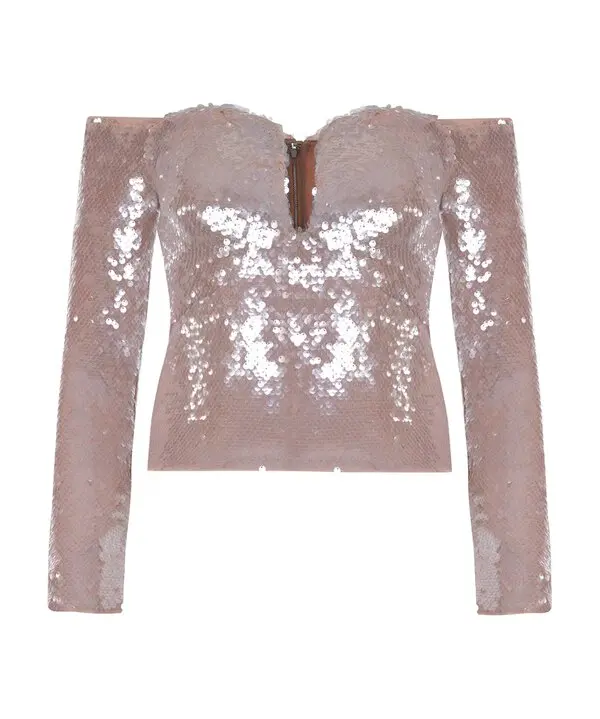 SELF-PORTRAIT Sequin Off-the-shoulder Top