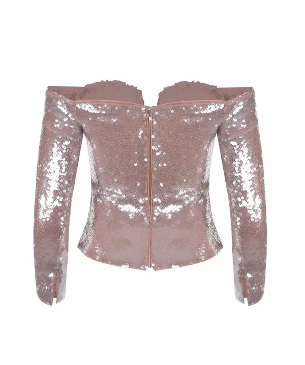SELF-PORTRAIT Sequin Off-the-shoulder Top