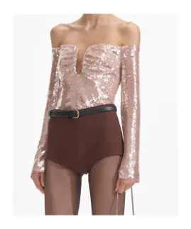 SELF-PORTRAIT Sequin Off-the-shoulder Top