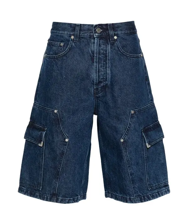 Palm Angels Panelled Denim Shorts - Blue