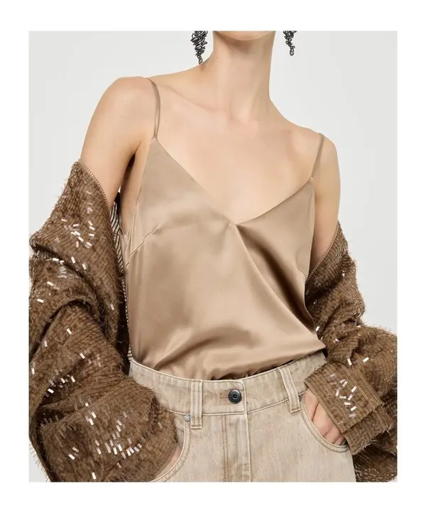 Brunello Cucinelli Sleeveless V-neck Top - Beige
