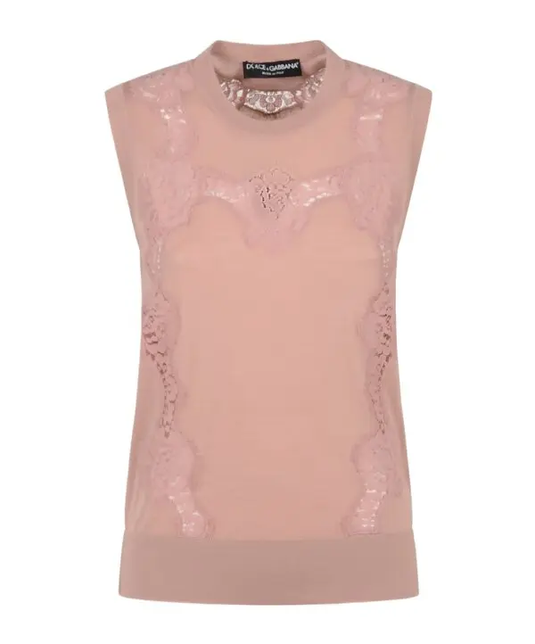 Dolce & Gabbana Lace Detailed Knitted Vest - Pink