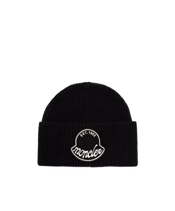 Moncler Logo Patch Ribbed Knit Beanie