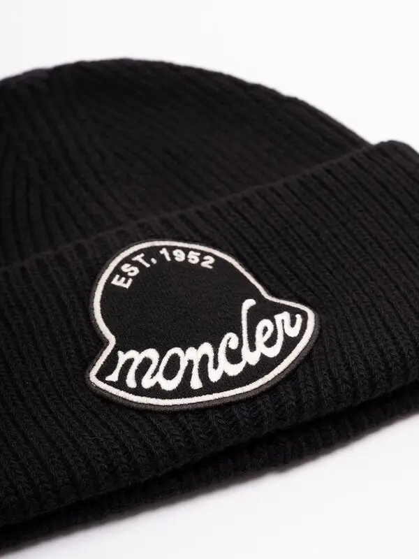 Moncler Logo Patch Ribbed Knit Beanie