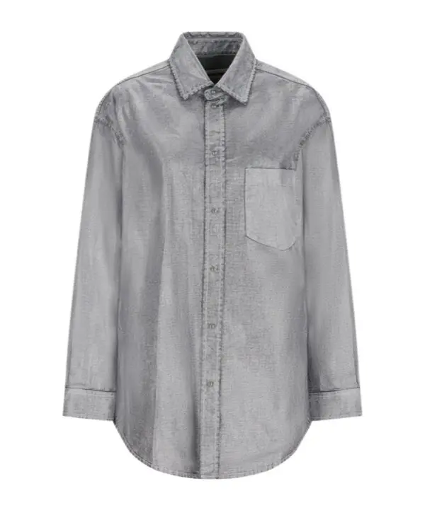 DARKPARK Anne Flock Denim Lurex Tailored Shirt - Gray