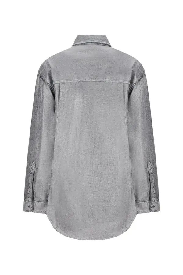 DARKPARK Anne Flock Denim Lurex Tailored Shirt - Gray