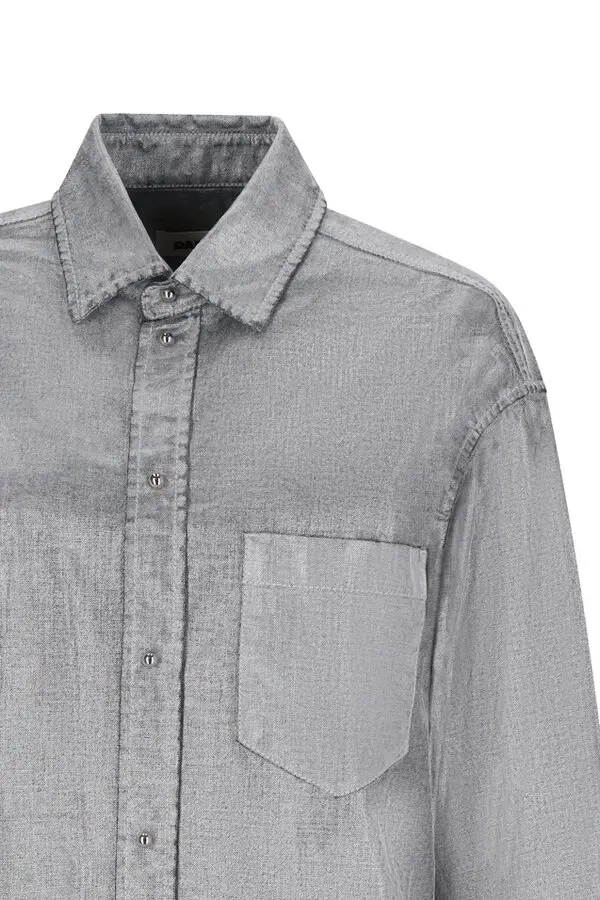 DARKPARK Anne Flock Denim Lurex Tailored Shirt - Gray