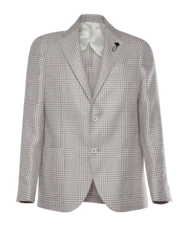 LARDINI Checked Single-breasted Tailored Blazer - Gray