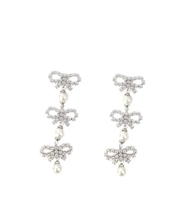 SELF-PORTRAIT Crystal Bow Earrings - Silver