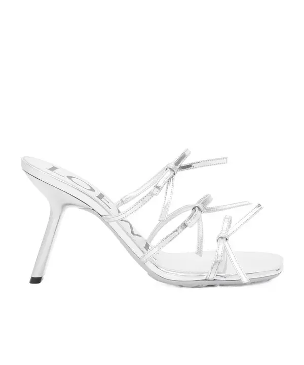 Loewe Metallic Calfskin Petal Toe Stiletto Heeled Sandals With Rhinestones