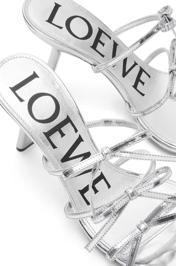 Loewe Metallic Calfskin Petal Toe Stiletto Heeled Sandals With Rhinestones