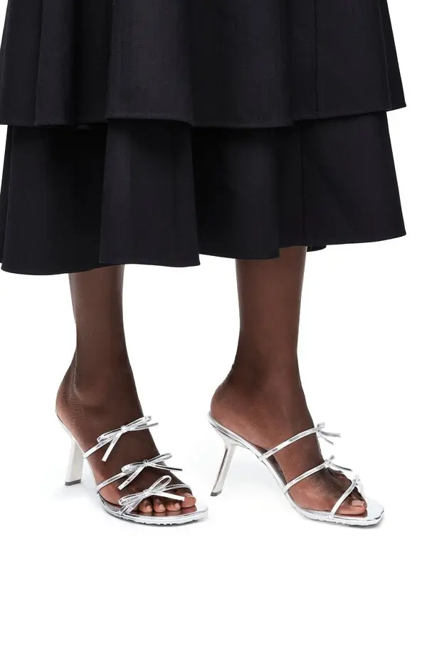 Loewe Metallic Calfskin Petal Toe Stiletto Heeled Sandals With Rhinestones