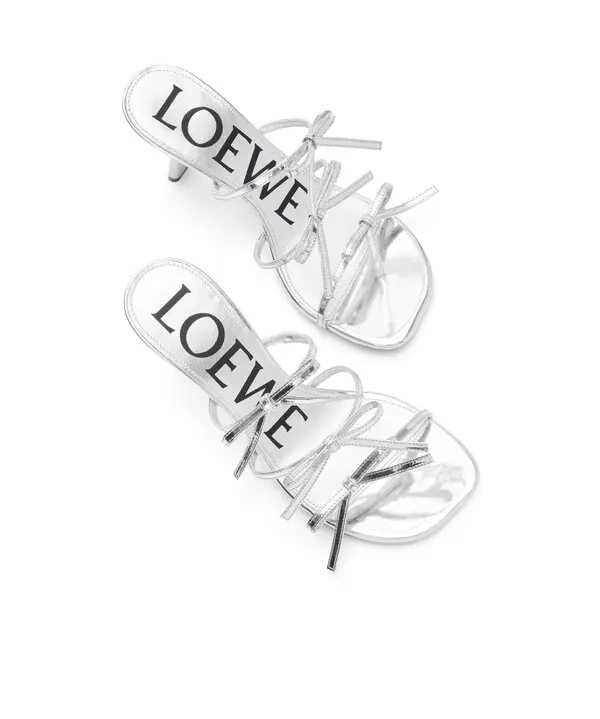 Loewe Metallic Calfskin Petal Toe Stiletto Heeled Sandals With Rhinestones