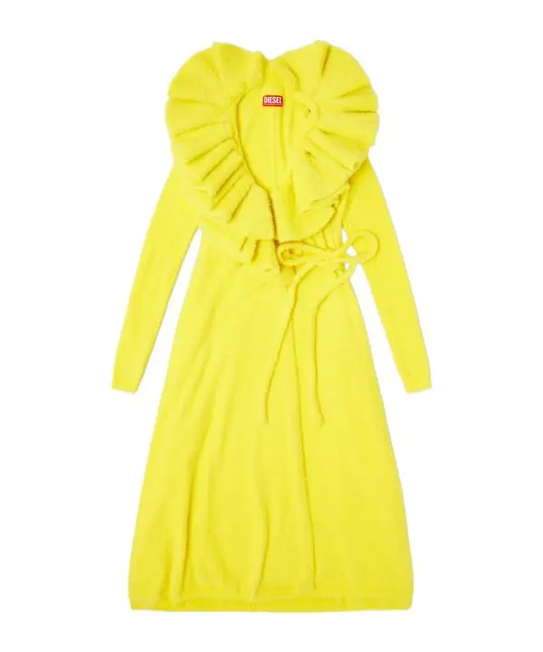 DIESEL® Fluffy Ruffled-neck Midi Dress - Yellow