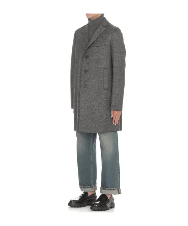 Harris Wharf London Single-breasted Herringbone Coat - Black