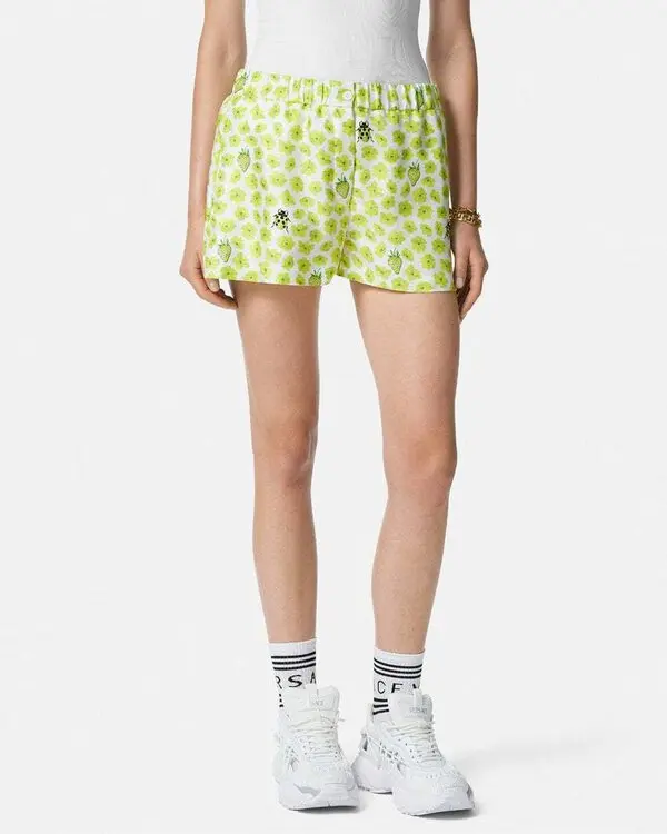 Versace Strawberry Garden Print Shorts - White