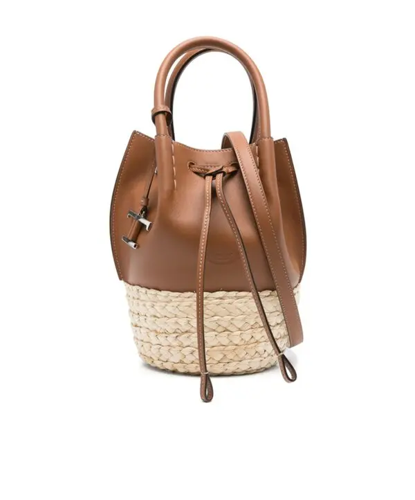 TOD'S Logo Embossed Panelled Bucket Bag - Brown