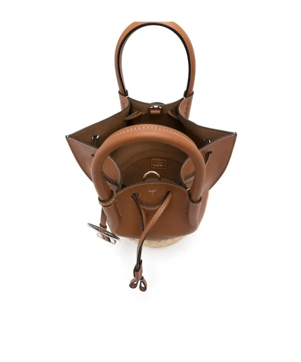 TOD'S Logo Embossed Panelled Bucket Bag - Brown