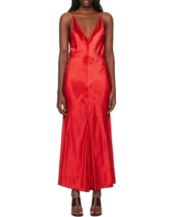 Gabriela Hearst Red V-neck Trumpet Hem Midi Dress