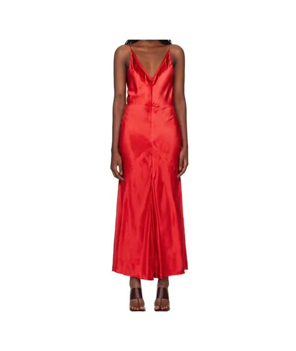 Gabriela Hearst Red V-neck Trumpet Hem Midi Dress