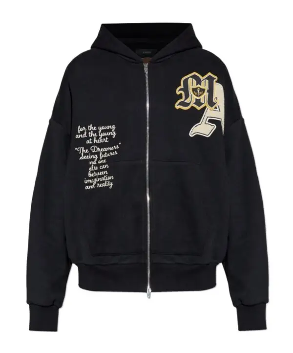Amiri Logo Patch Zip-up Hoodie - Black