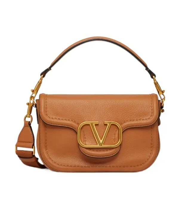 Valentino Garavani Alltime Logo Plaque Foldover Crossbody Bag - Almond-colored