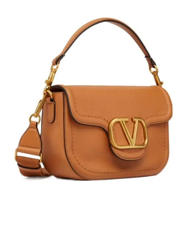 Valentino Garavani Alltime Logo Plaque Foldover Crossbody Bag - Almond-colored