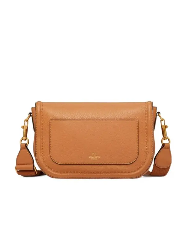 Valentino Garavani Alltime Logo Plaque Foldover Crossbody Bag - Almond-colored