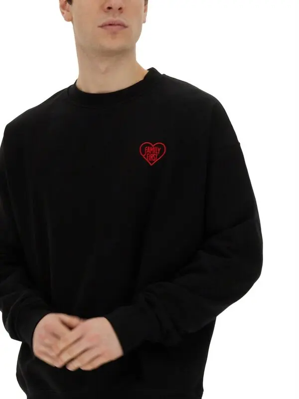 FAMILY FIRST Heart Embroidered Sweater - Black
