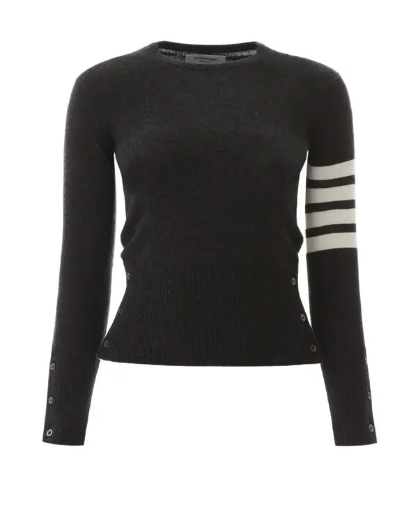 Thom Browne 4-bar Crewneck Jumper With Buckle Cuffs - Dark Gray