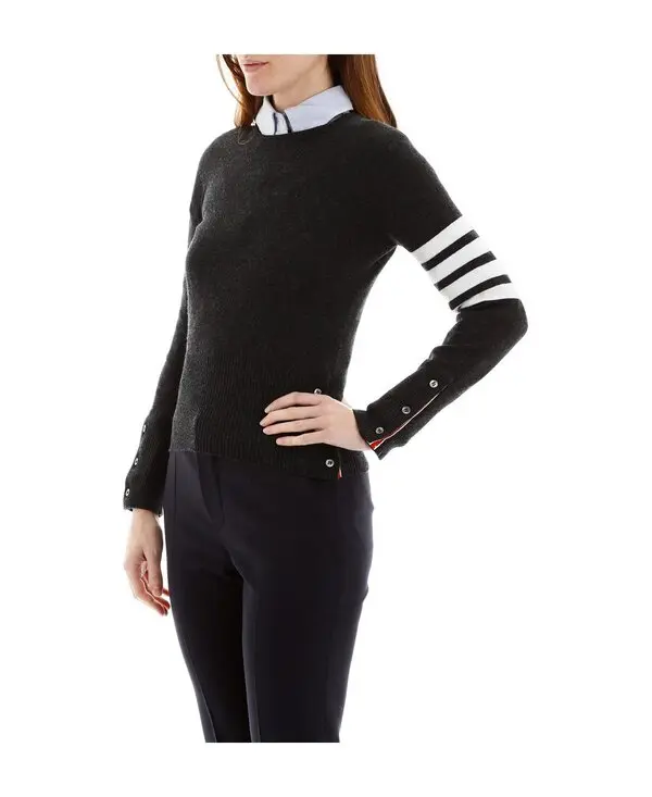 Thom Browne 4-bar Crewneck Jumper With Buckle Cuffs