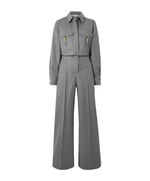 Stella McCartney Wool Jumpsuit With Gold-trimmed Pocket - Grey