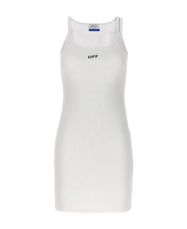 Off-White Logo Embroidered Sleeveless Dress - White