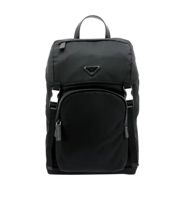 Prada Re-nylon Logo Plaque Buckled Backpack - Black