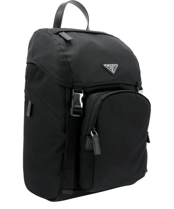 Prada Re-nylon Logo Plaque Buckled Backpack - Black