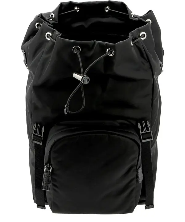 Prada Re-nylon Logo Plaque Buckled Backpack - Black