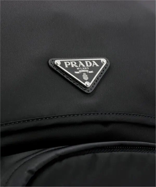 Prada Re-nylon Logo Plaque Buckled Backpack - Black