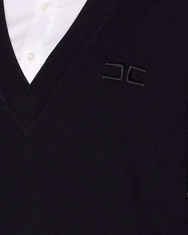 Elisabetta Franchi Logo-embroidered V-neck Dress With Shirt Detail - Black
