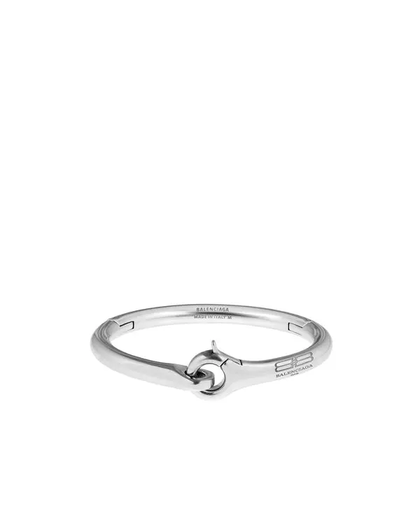 Balenciaga Logo Engraved Bangle Bracelet - Silver