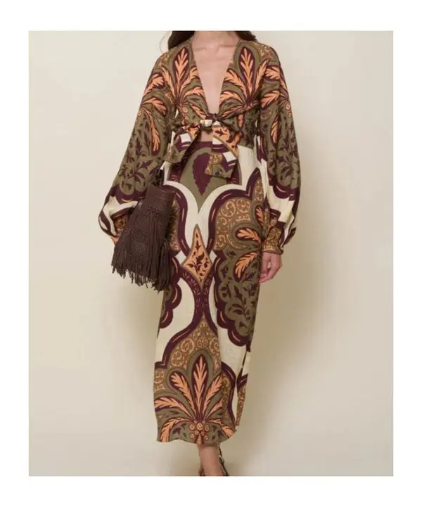 Johanna Ortiz Tie-front Paisley Print Maxi Dress - Brown