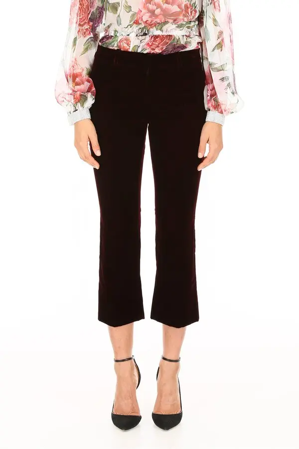 Saint Laurent Cropped Velvet Fla Pants - Red