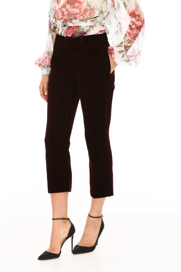 Saint Laurent Cropped Velvet Fla Pants - Red