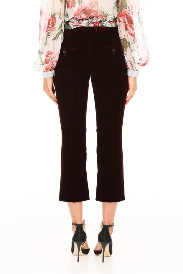 Saint Laurent Cropped Velvet Fla Pants - Red