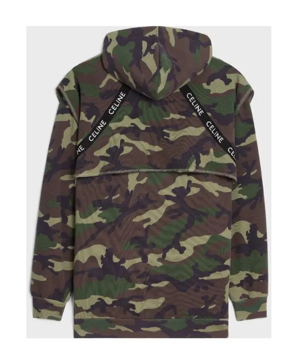 Celine Camouflage Cotton Fleece Hoodie With Logo Trim