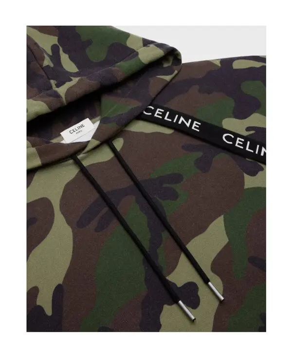 Celine Camouflage Cotton Fleece Hoodie With Logo Trim