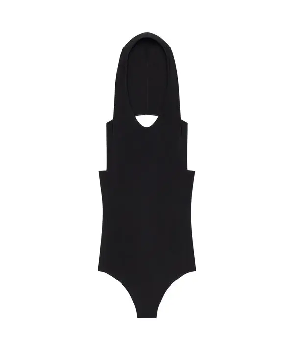 COURREGES Sleeveless Hooded Bodysuit With Sheer Detailing - Black