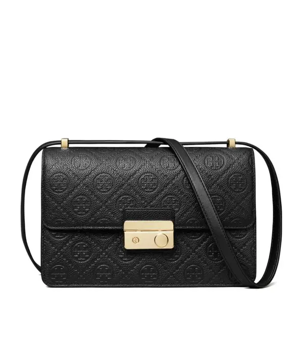 Tory Burch T-monogram Embossed Leather Shoulder Bag - Black