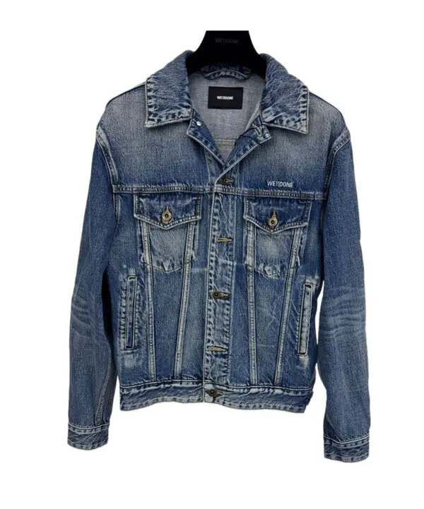 We11Done Logo Embroidered Denim Jacket - Blue